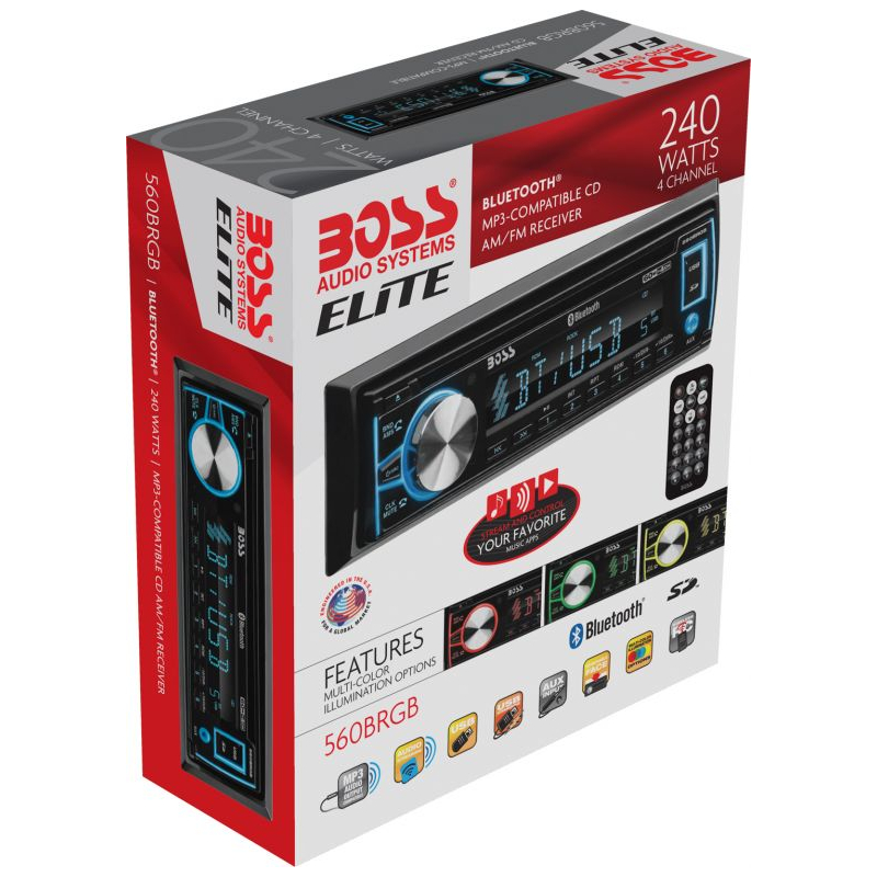 Boss Elite 560BRGB 1-DIN CD Receiver with MP3 Player, Detach Panel ...